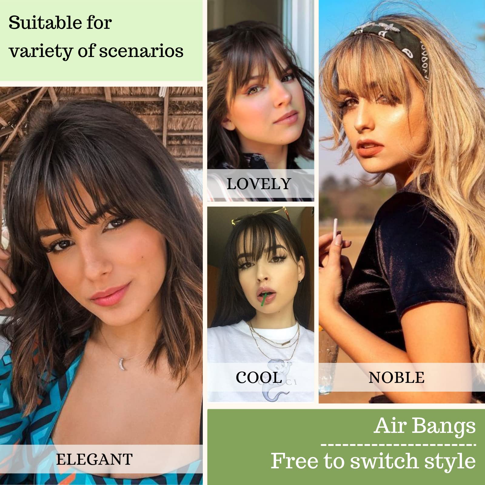 100% Human Hair Bangs Clip in Hair Extensions, Medium Brown Clip on Bangs Wispy Bangs Fringe with Temples Hairpieces for Women Curved Bangs for Daily Wear