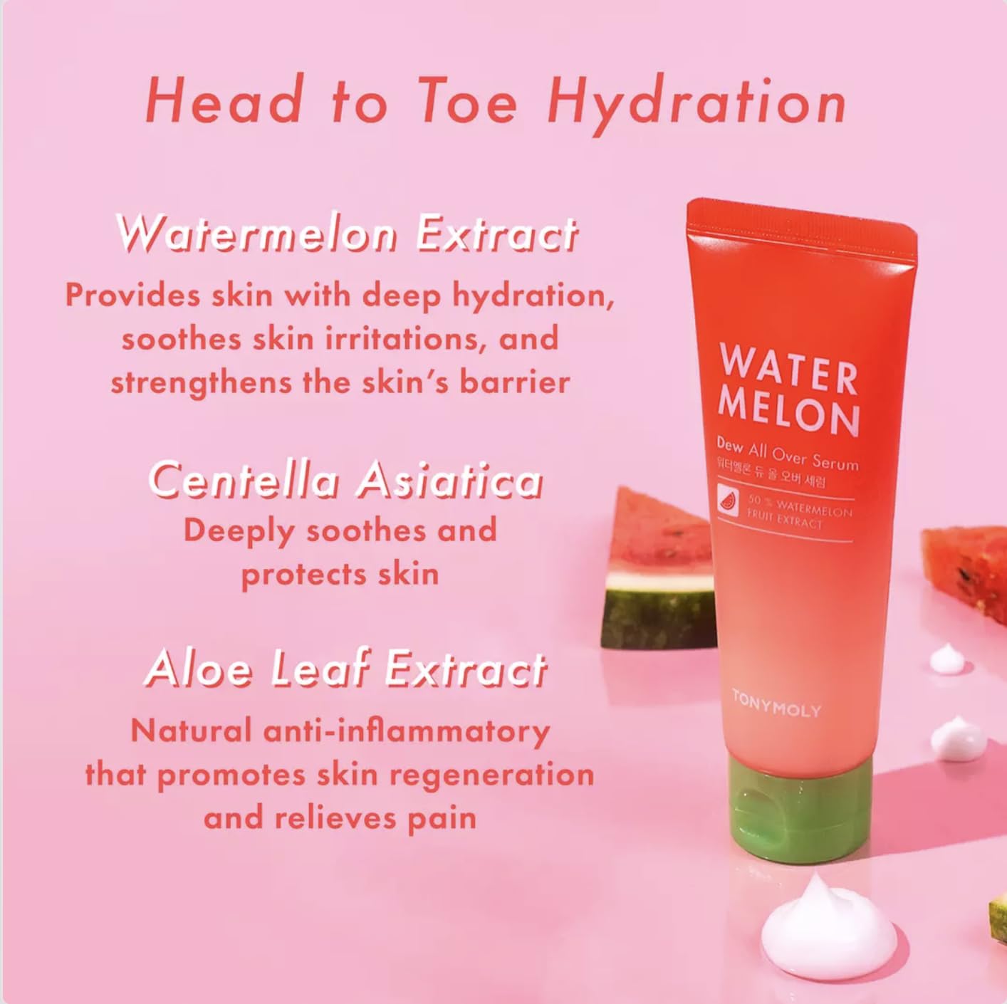 TONYMOLY Watermelon Dew All Over Serum, For both face and body, Hydrating Skincare for glowing skin, all skin types, 4 oz.