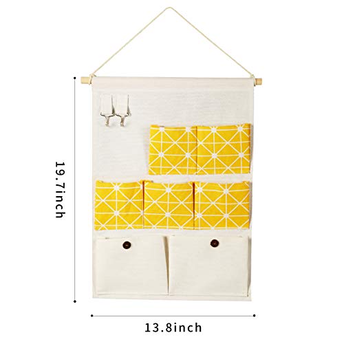 CARLBAN Hanging Organizer Storage 7 Pockets Fabric Wall Door Storage Bag(2 Packs, Yellow+Green)