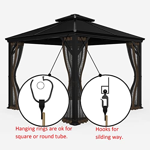 12-ft x 12-ft Gazebo Netting Replacement,Universal 4-Panel Mosquito Netting for Gazebo with Zippers(Only Netting)-Brown