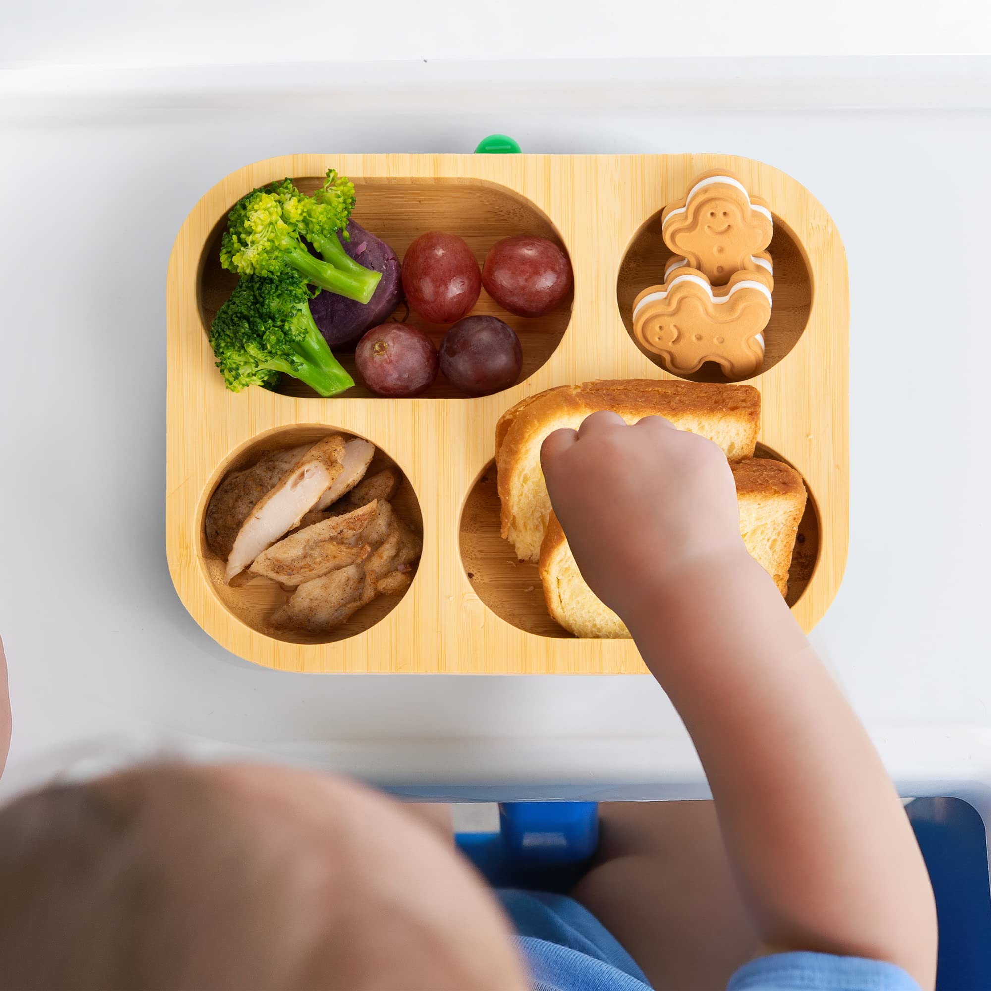 laboos Kid Portion Control Plate - Natural Bamboo Plates for Kids' Healthy Diet - Sturdy Compartment Plates with Suction – Non-Toxic, BPA-Free, Dishwasher Safe - Cute Food Portion Plate for Toddlers