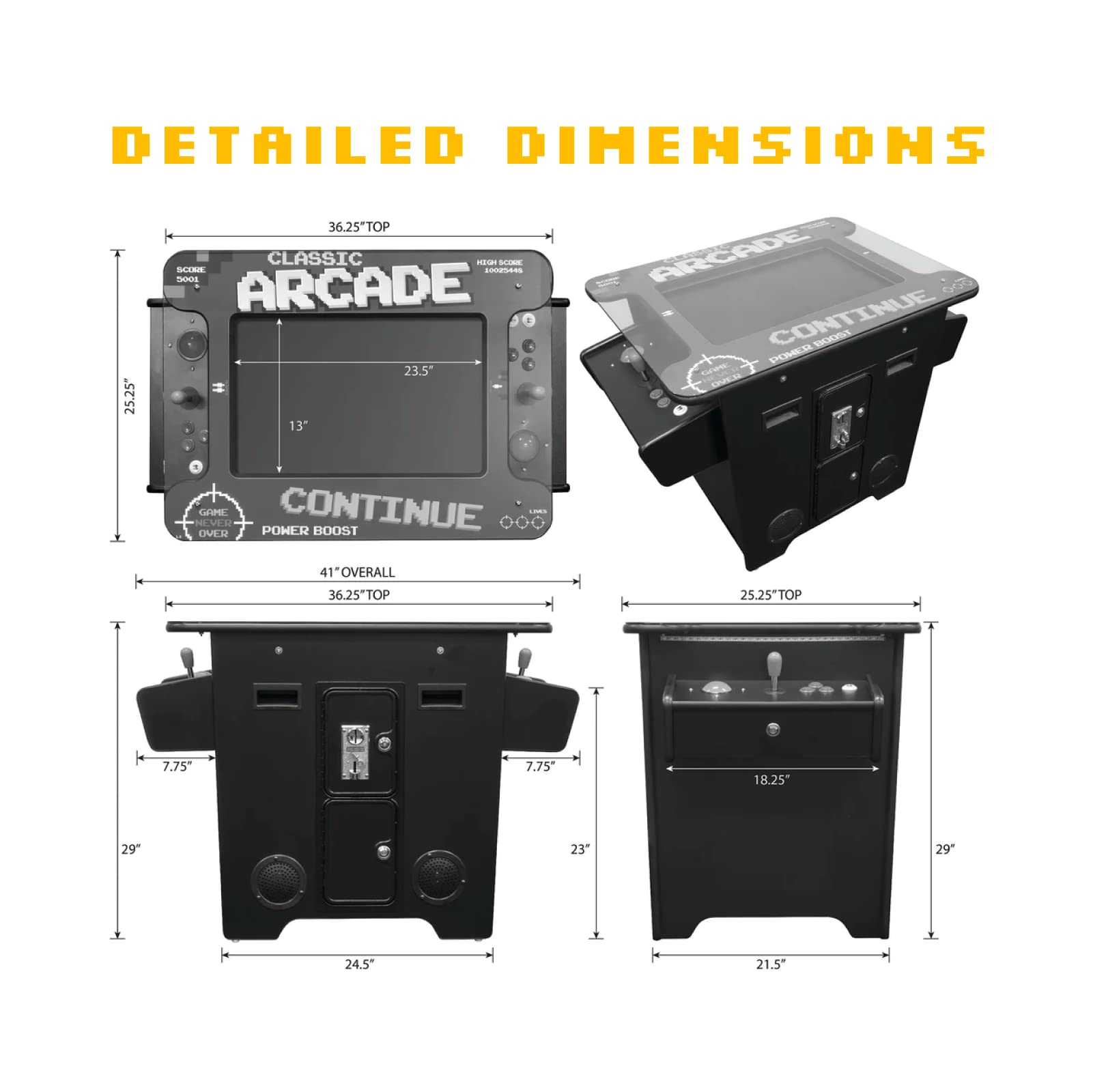 Creative Arcades Full Size Commercial Grade Cocktail Arcade Machine | 2 Player | 412 Games | 22" LCD Screen | Square Glass Top | LED | 2 Sanwa Joysticks | Trackball | 2 Stools | 3 Year Warranty
