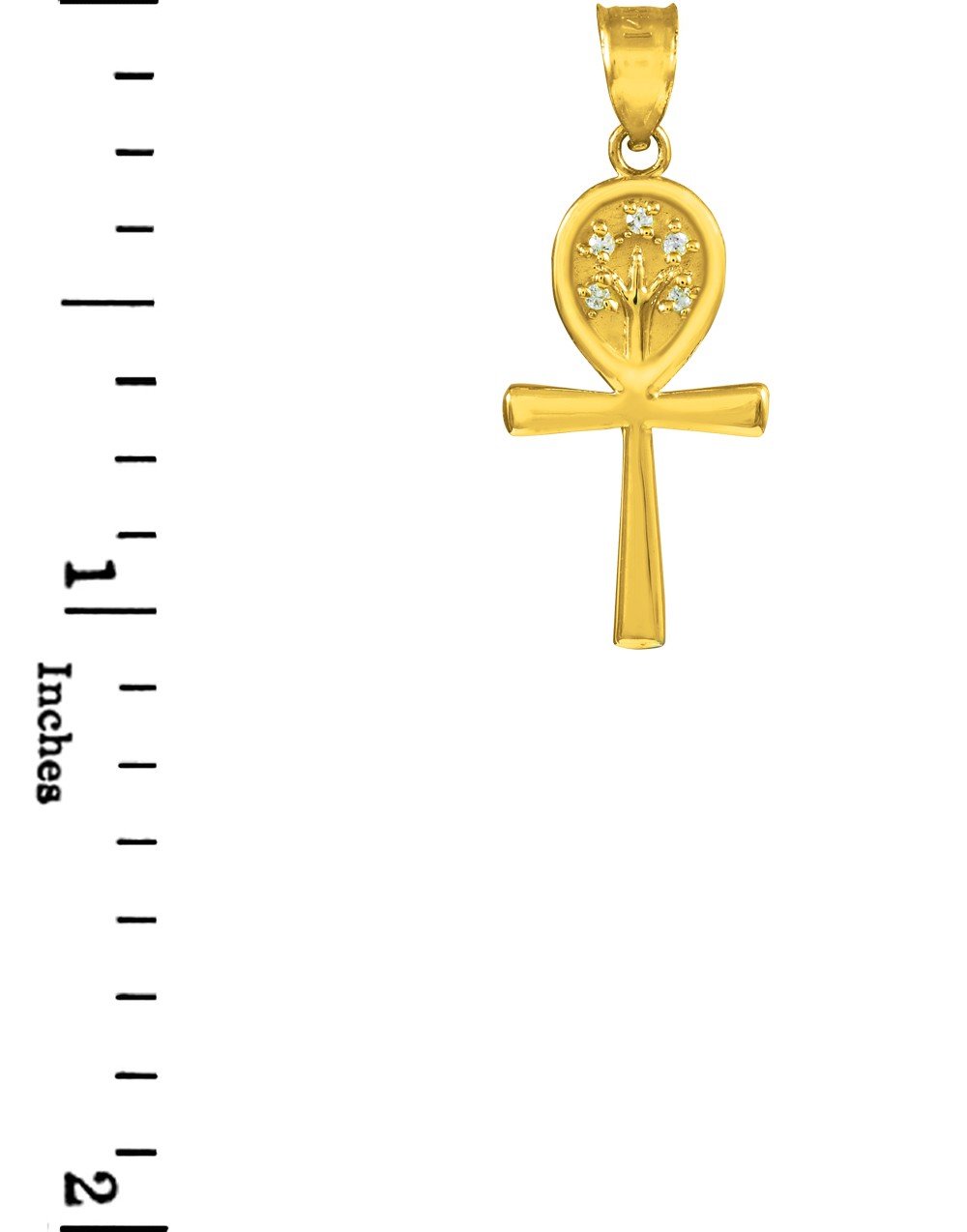 10k Yellow Gold Charm Ankh Cross Tree of Life CZ Pendant