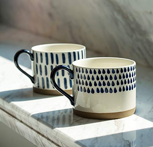 Koja Hand Painted 15 oz. Porcelain Ceramic Mugs Set. Service for 4.