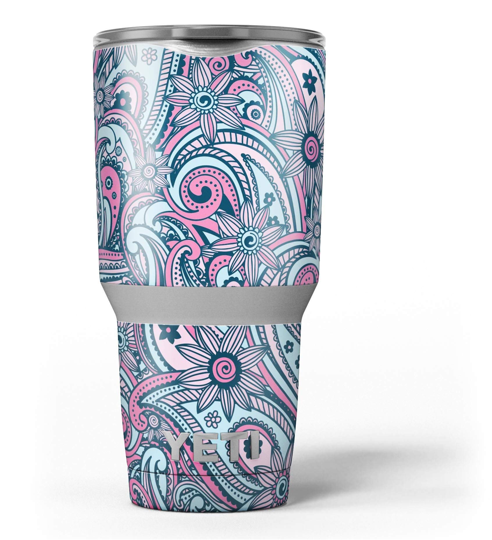 Design Skinz Seamless Mint and Pink Sprout - Skin Decal Vinyl Wrap Kit Compatible with The Yeti Rambler Cooler Tumbler Cups