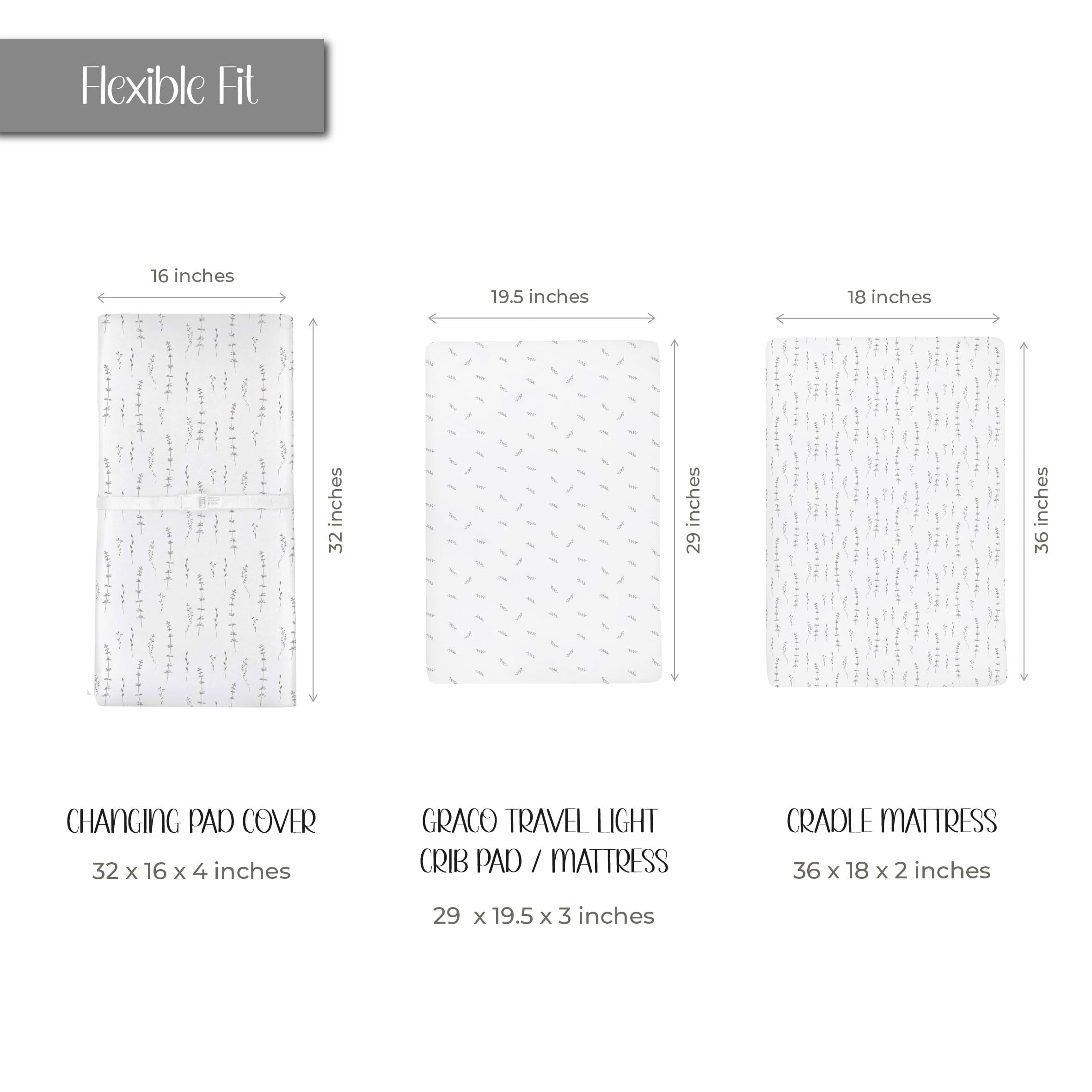 Changing Pad Cover 2 Pack - Baby Changing Pad Cover with 100% Jersey Cotton - Changing Pad Covers for Girls and Boys, Newborn Essentials (Forest Grey Leaf & Floral)