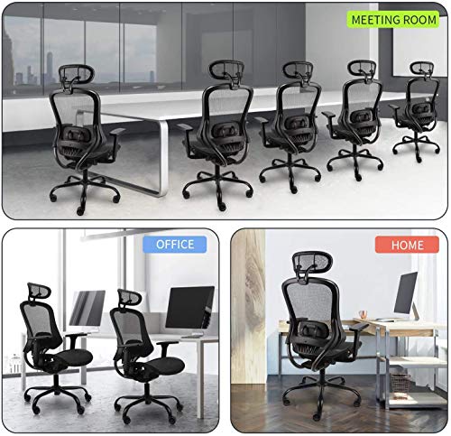 Komene Ergonomic Office Chair Mesh Computer Desk Chair Adjustable High Back Chair with 3D Armrests Lumbar Support - Swivel Drafting Chair (Black)