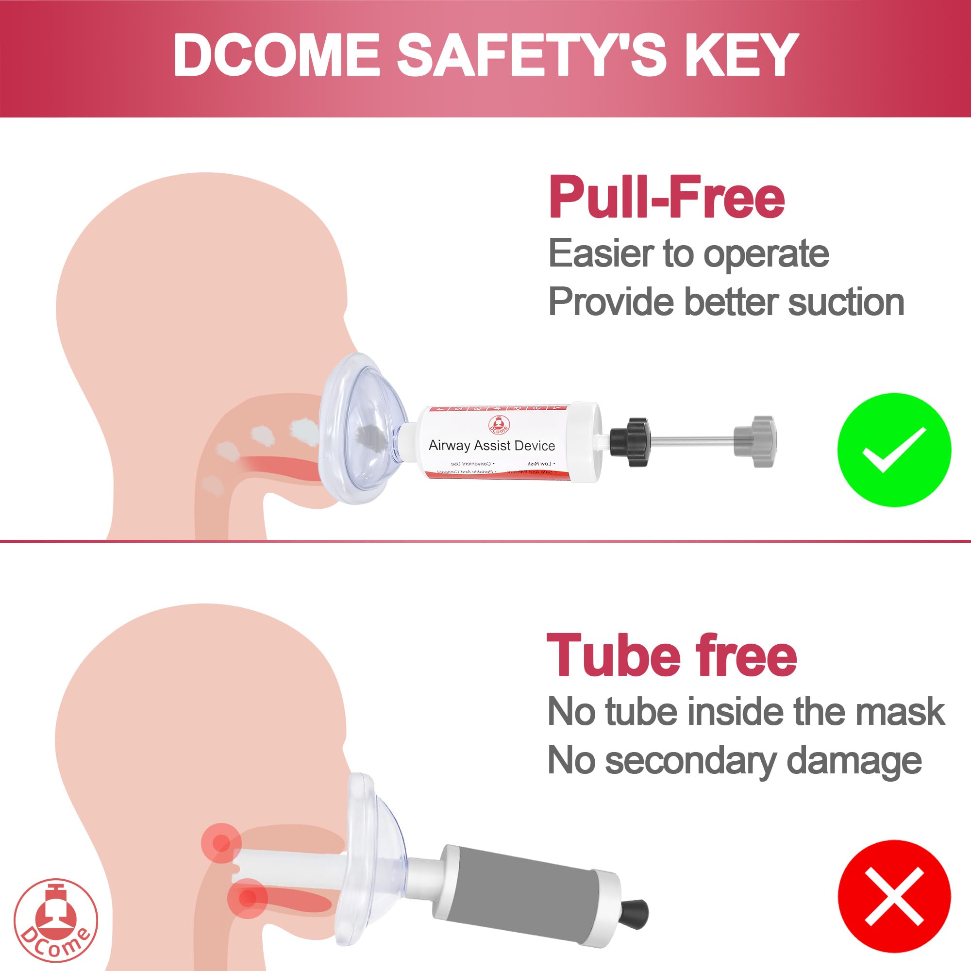 DCome Child & Adult Removal Suction Apparatus for Removing Blocked Objects, Effective & Portable Device with 4 Size Masks, Easy to Carry, Safe & Strong, Authorized US Patented Product