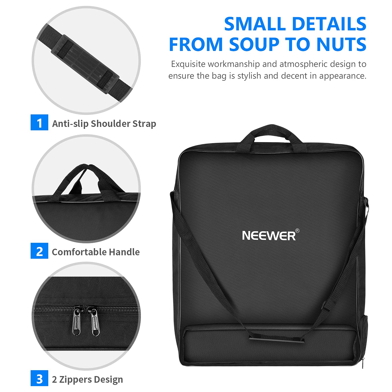 Neewer Photography Carrying Bag, Protective Case for 18" Ring Light and 21" Foldable Tripod Light Stand, 21"×21"/52×52cm, Durable Lightweight Nylon, Black