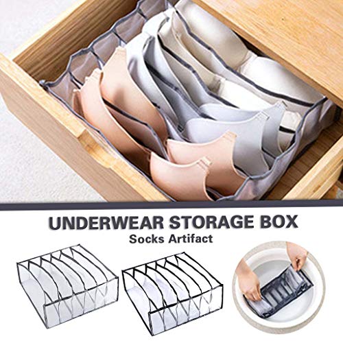 OFMWBN Underwear Organizer Drawer Divider, Underwear Bra Socks Panty Storage Boxes, 6/7/11 Cell Collapsible Closet Cabinet Storage Boxes, Bra Organizer, Home Dormitory Organization (Black/7 Cell)