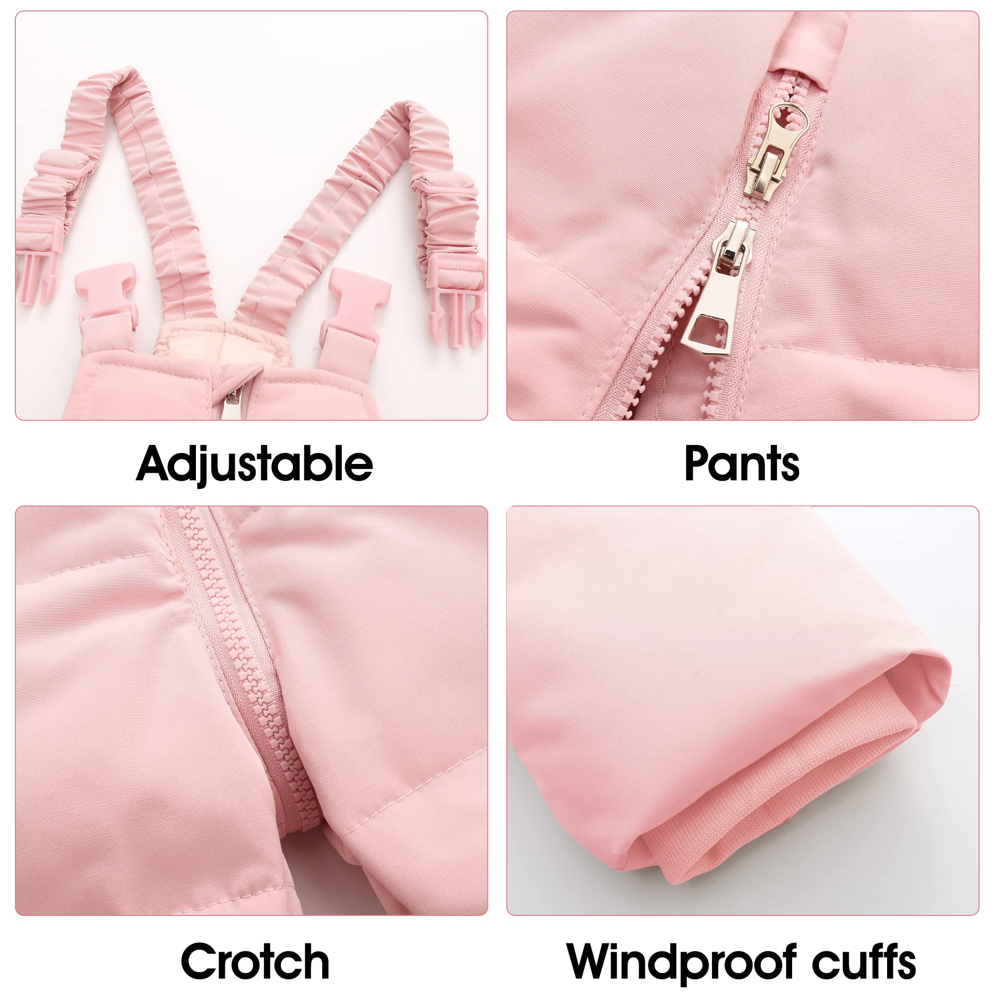 Toddler Girl Snowsuit 2Pcs Kids Down Jacket Winter Hooded Coat +Snow Bib Pants Kids Windproof Skiing Suit (3T/4T,Pink)