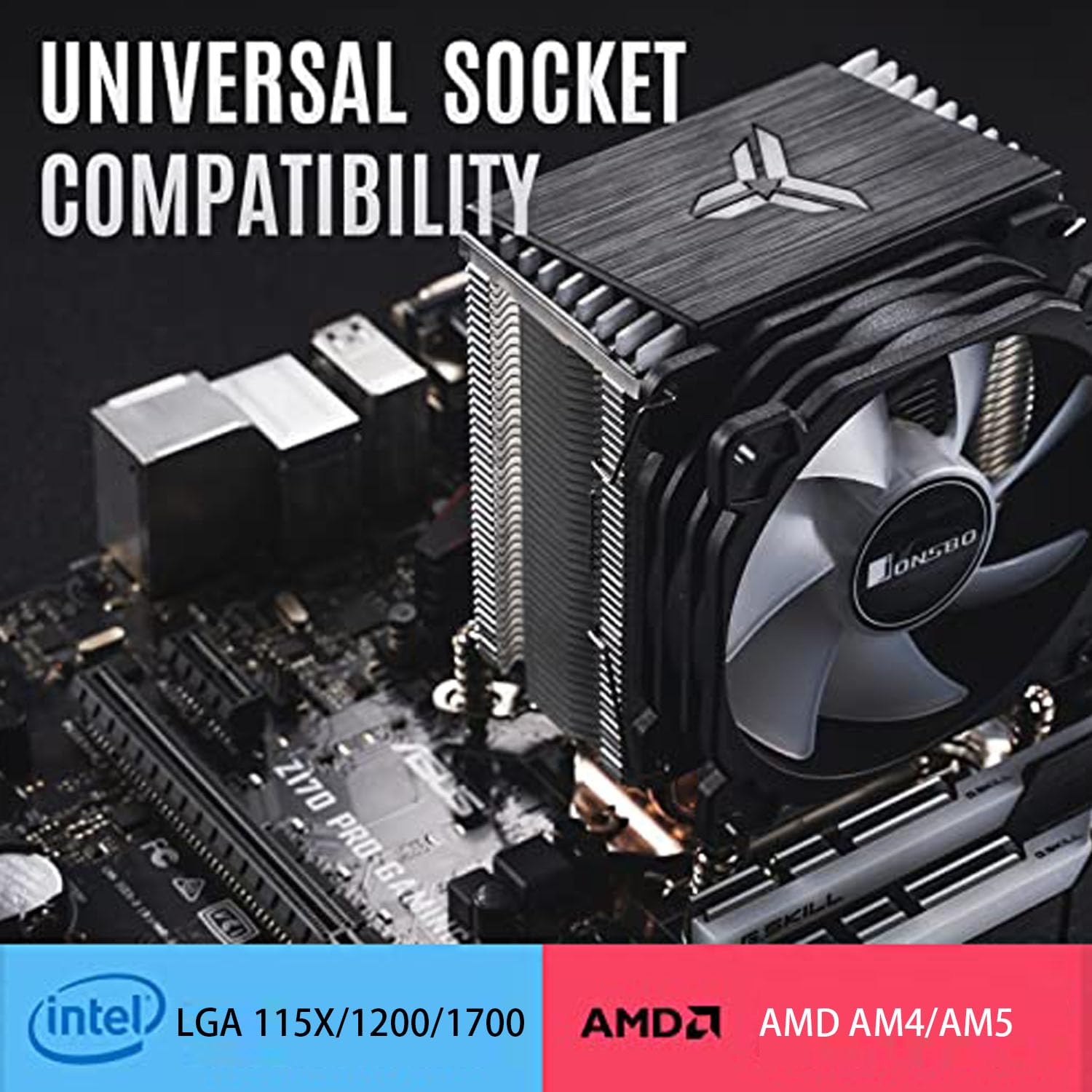 JONSBO CR1400 RGB CPU Air Cooler, 92mm PWM CPU Cooler with 4 Heat Pipes, Removable Computer PC Fans Easy to Install, Quiet Rainbow RGB Cooling Fan for Intel LGA 1700/1200/1151, AMD AM4 AM5, Black