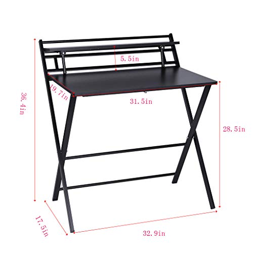 Riverdalin Modern Folding Desk,Foldable Study Desk for Small Space,Home Office Laptop Table with Shelf,Computer Gaming Writing Eating Multi-Purpose Portable Organization (Black)