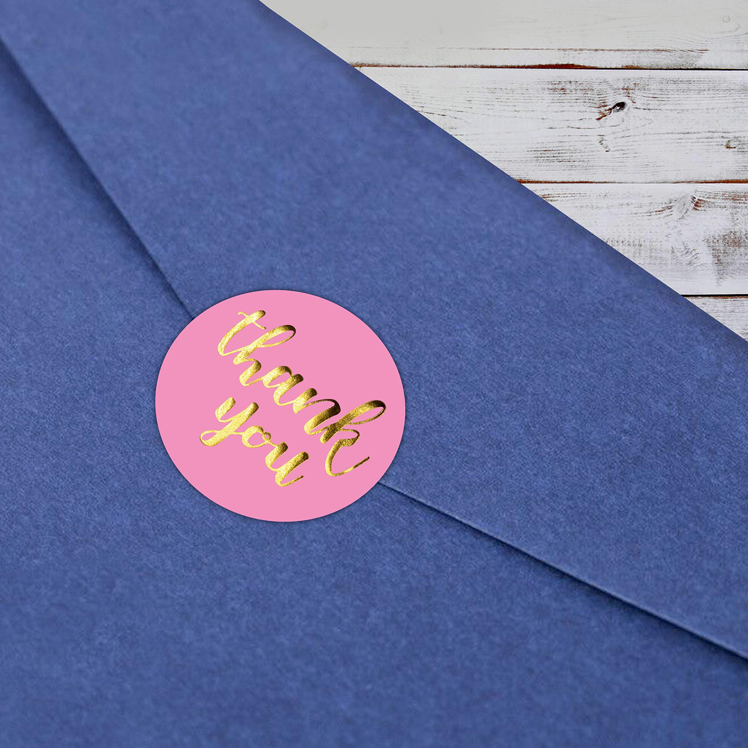 1000 PCS Thank You Stickers Gold Foil Font on Pink Paper with Perforation Line for Personal and Business Use (Each Measures 1.5" in Diameter)