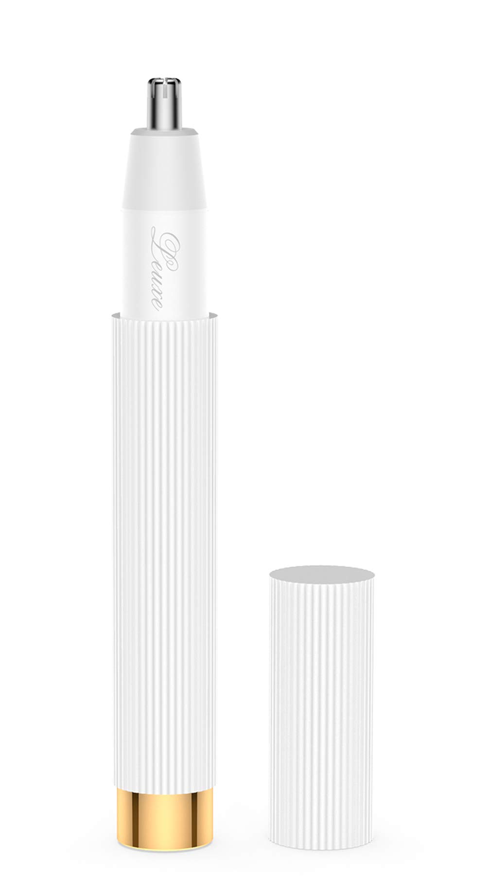 Leuxe Nose and Ear Hair Trimmer, Electric Battery Operated Washable Quiet Eyebrow Clippers, Cordless Small Hair Remover, IPX7 Waterproof, Dual Edge Blades, with Battery, Easy to Clean, for Men & Women