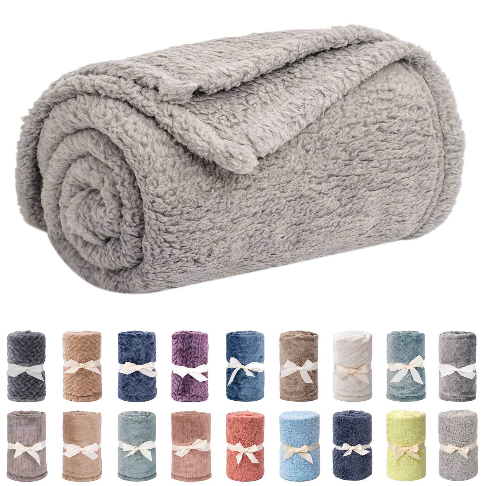 Baby Blanket or Pet Blanket, Comfy Soft Warm Blankets for Baby Girls and Boys, Dog and Cat, Plush Fleece Throw Blankets for Sofa, Couch, Travel and Camping (Sherpa 24"Ć32",2-pack, Light grey)