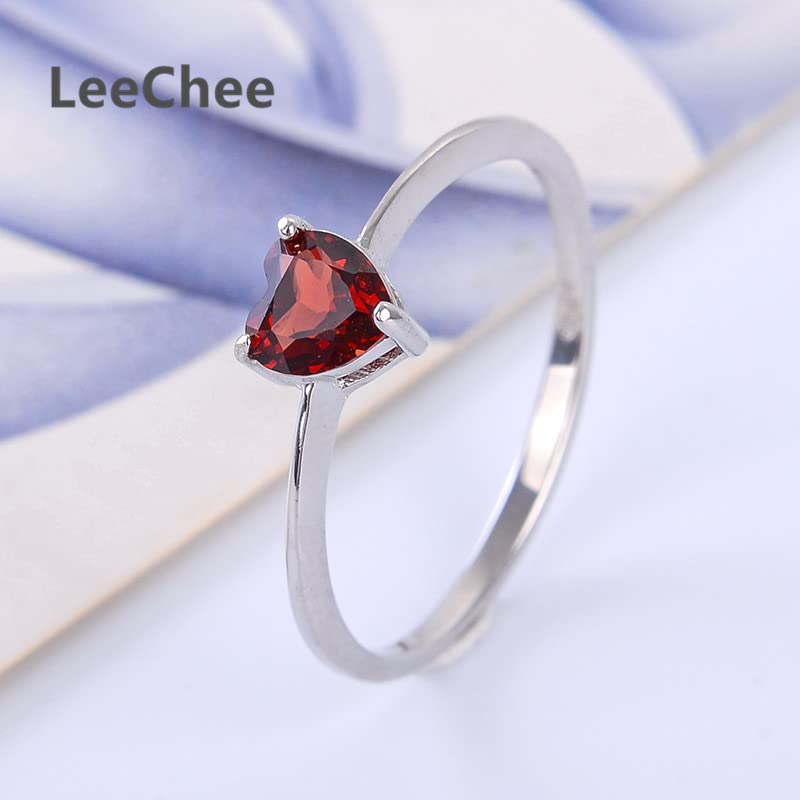 100% Natural Garnet Ring 925 Sterling Silver WineRed Gemstone FineJewelry for Women Gift 0.5ct Birthstone Heart-Shaped