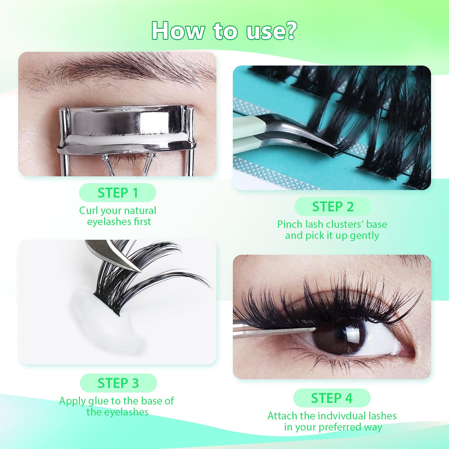 Hannahool 12rows-Large Tray Mixed 8-10-12-14-16mm/Mixed 14-15-16mm/Mixed14mm-16mm/Mixed 18-20mm Wide Stem Individual False Eyelashes Dramatic Black Cluster Eyelashes (mixed 18-20mm)