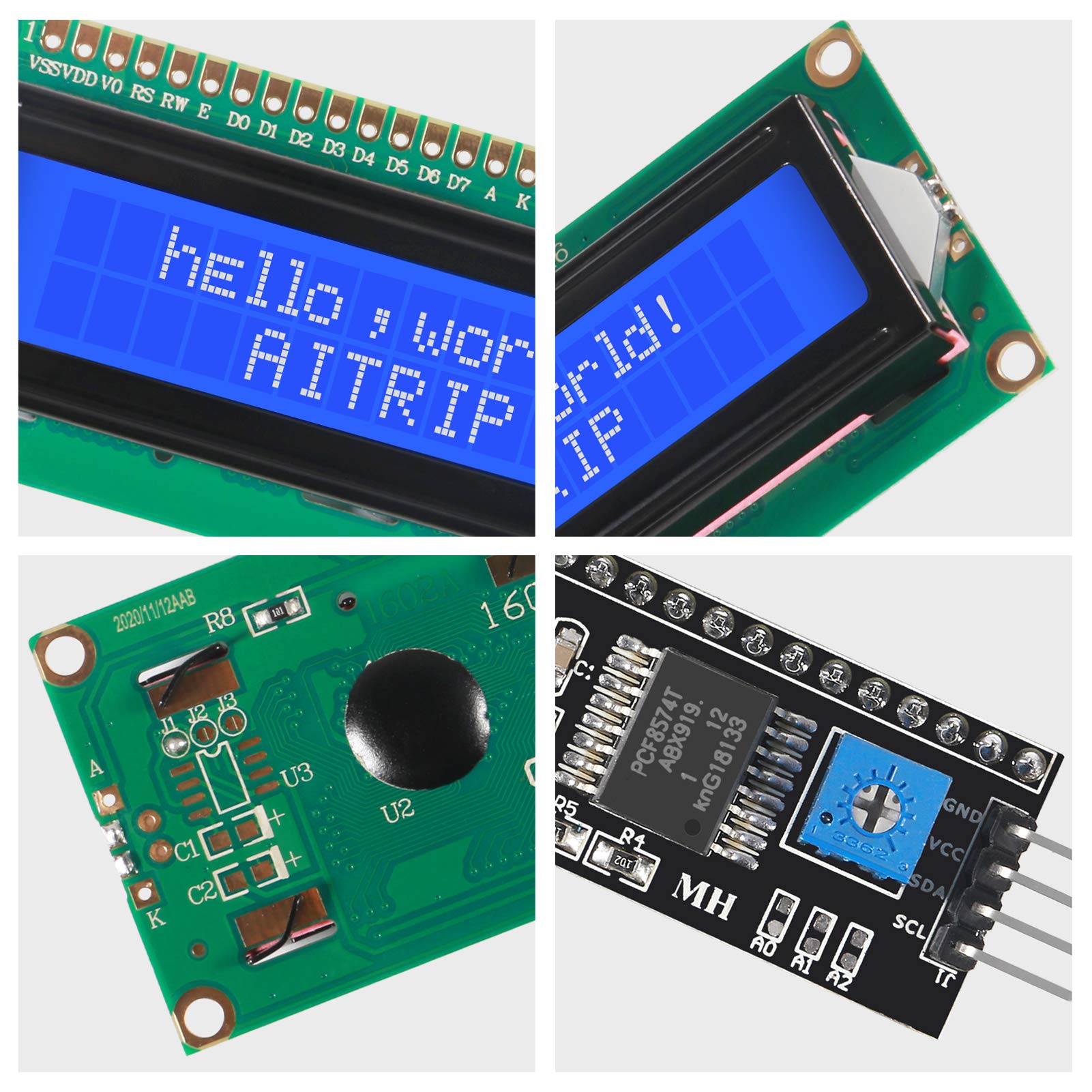AITRIP 3 Set IIC/I2C/TWI LCD 1602 16x2 Serial Interface Adapter Module Blue Backlight for Arduino UNO R3 MEGA2560 (Blue)