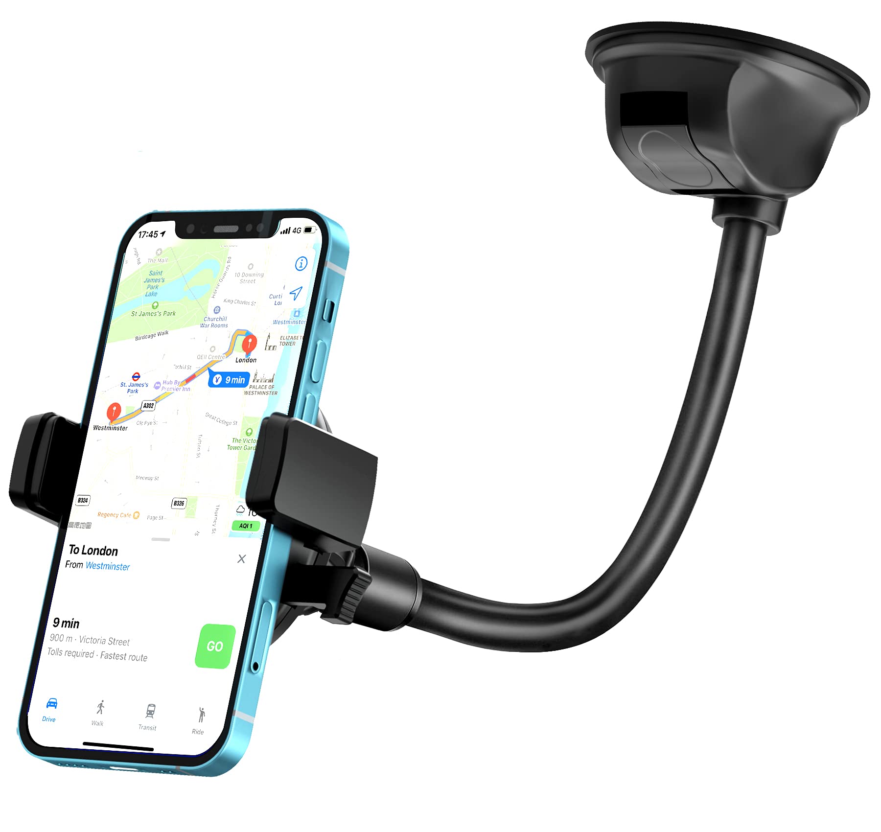 Leaflai 360 Rotatable Windshield Car Phone Holder, Compatible with iPhone 14, Samsung S21, LG G7, Sony Xperia, OnePlus 9 Pro/ 9R/ 8T