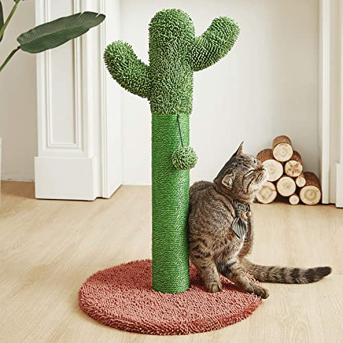 Catinsider 25.6" Cactus Cat Scratching Post with Dangling Ball for Cats Brown