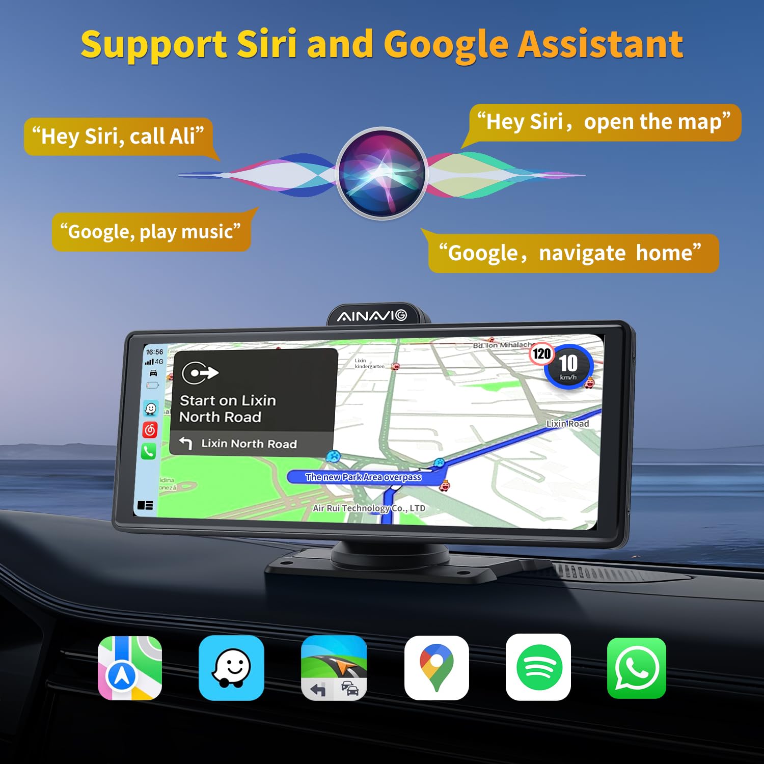 10.26'' Car Stereo with 4K Dashcam, Wireless Carplay & Android Auto, Backup Camera, Bluetooth, GPS Navigation
