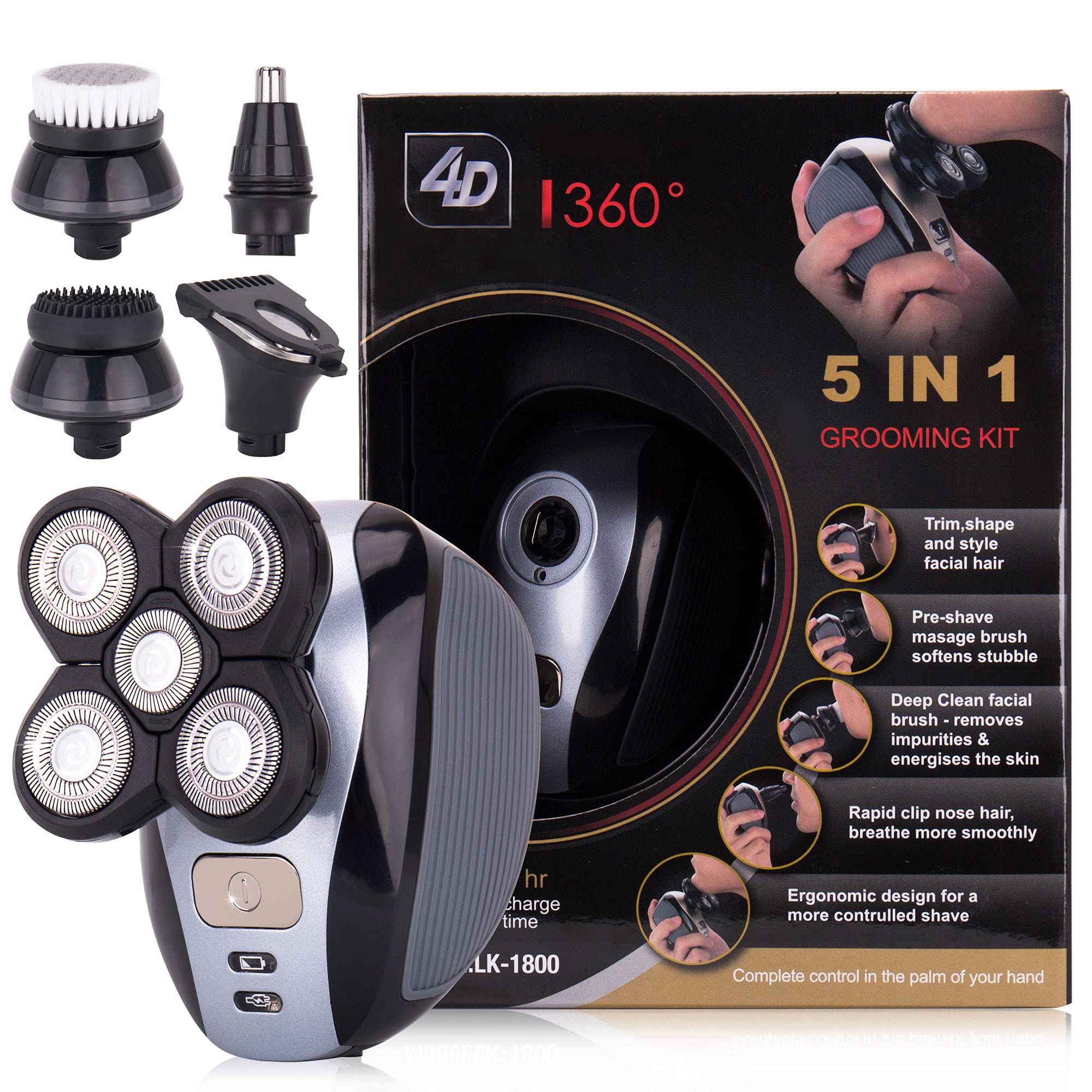 Head Shavers for Bald Men, Professional Head Shaver 5 in 1 Grooming Kit for a Perfect Bald Look, 4D Floating 5 Head Waterproof Cordless and Rechargeable