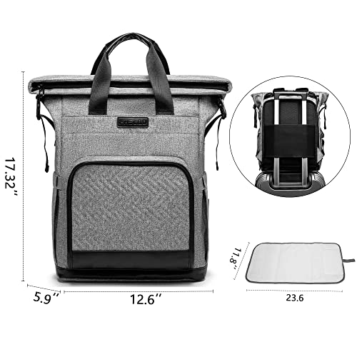 Diaper Bag Backpack, FHELDA Bag Backpack Large Capacity Maternity Travel Back Pack with Diaper Changing Pad (Gray)