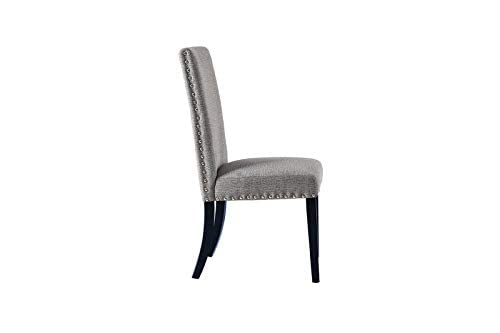 Cui Liu Owen Upholstered Dining Chair β Armless Dining Chair in Grey Linen with Black Wooden Leg and Shiny Silver Nailhead (Set of 2)