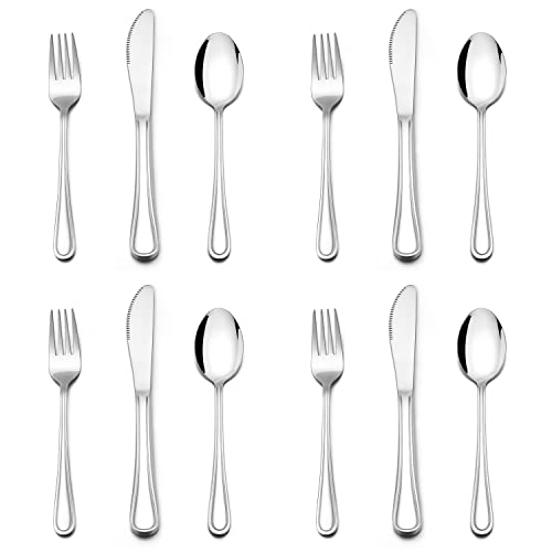 12-Piece Kids Silverware, E-far Stainless Steel Toddler Kids Utensils Safe for Preschooler/Children, Includes 4 Forks 4 Spoons 4 Knife, Slimline Adult Look & Small Size, Rust Free & Dishwasher Safe