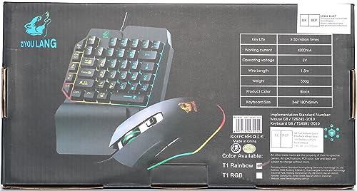 One Hand Gaming Keyboard and Mouse Combo, Wired 39 Keys Mechanical Feel Rainbow Backlit Keyboard+RGB Gaming Mouse+G6L LED Backlit Converter for Nintendo Switch/Xbox One/Xbox 360/PS4/PS3 /PC (Black)