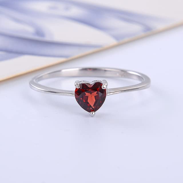 100% Natural Garnet Ring 925 Sterling Silver WineRed Gemstone FineJewelry for Women Gift 0.5ct Birthstone Heart-Shaped