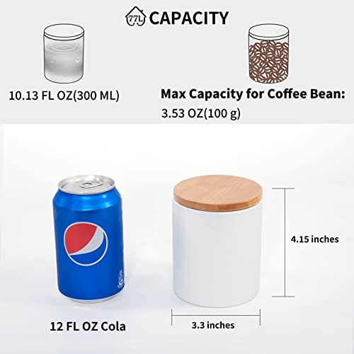 77L Food Storage Jar, 10.13 FL OZ (300 ML), Ceramic Food Storage Jar with Airtight Seal Bamboo Lid - Modern Design White Ceramic Food Storage Canister for Serving Tea, Coffee, Spice and More