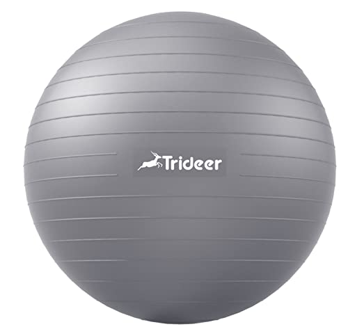 Trideer Extra Thick Yoga Ball Exercise Ball, 5 Sizes Ball Chair, Heavy Duty Swiss Ball for Balance, Stability, Pregnancy, Physical Therapy, Quick Pump Included (Gray, XL (68-75cm))