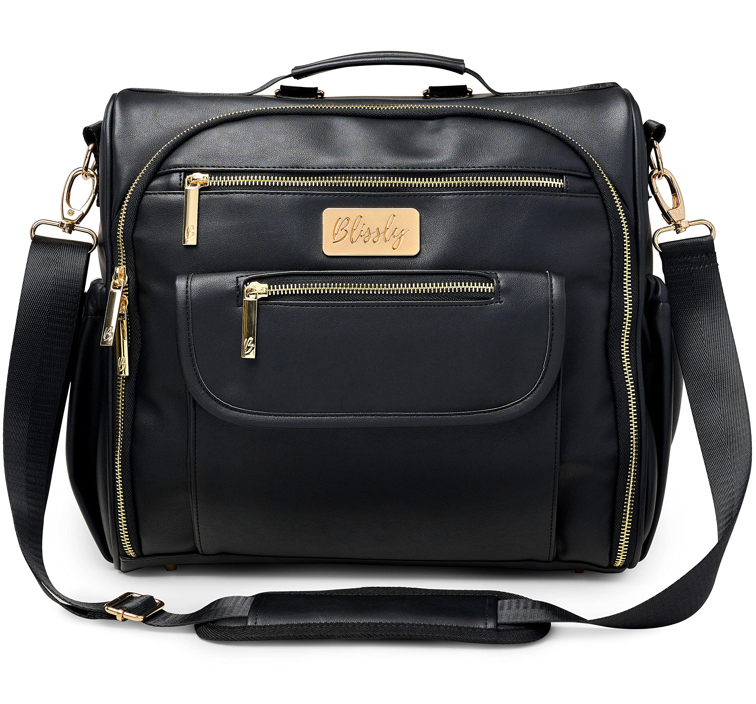 Blissly Premium Vegan Leather Convertible Diaper Bag: Insulated Bottle Pockets, Changing Pad, Stylish Interior Design