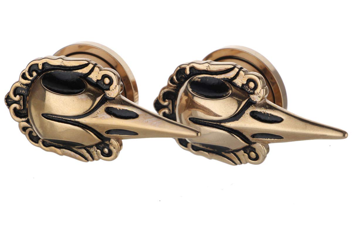 00g 10mm Rose Gold 316L Surgical Steel Raven Skull Ear Weights Saddle Hanger Spreader Gauges Piercing Tunnels Plugs Stretching Kit