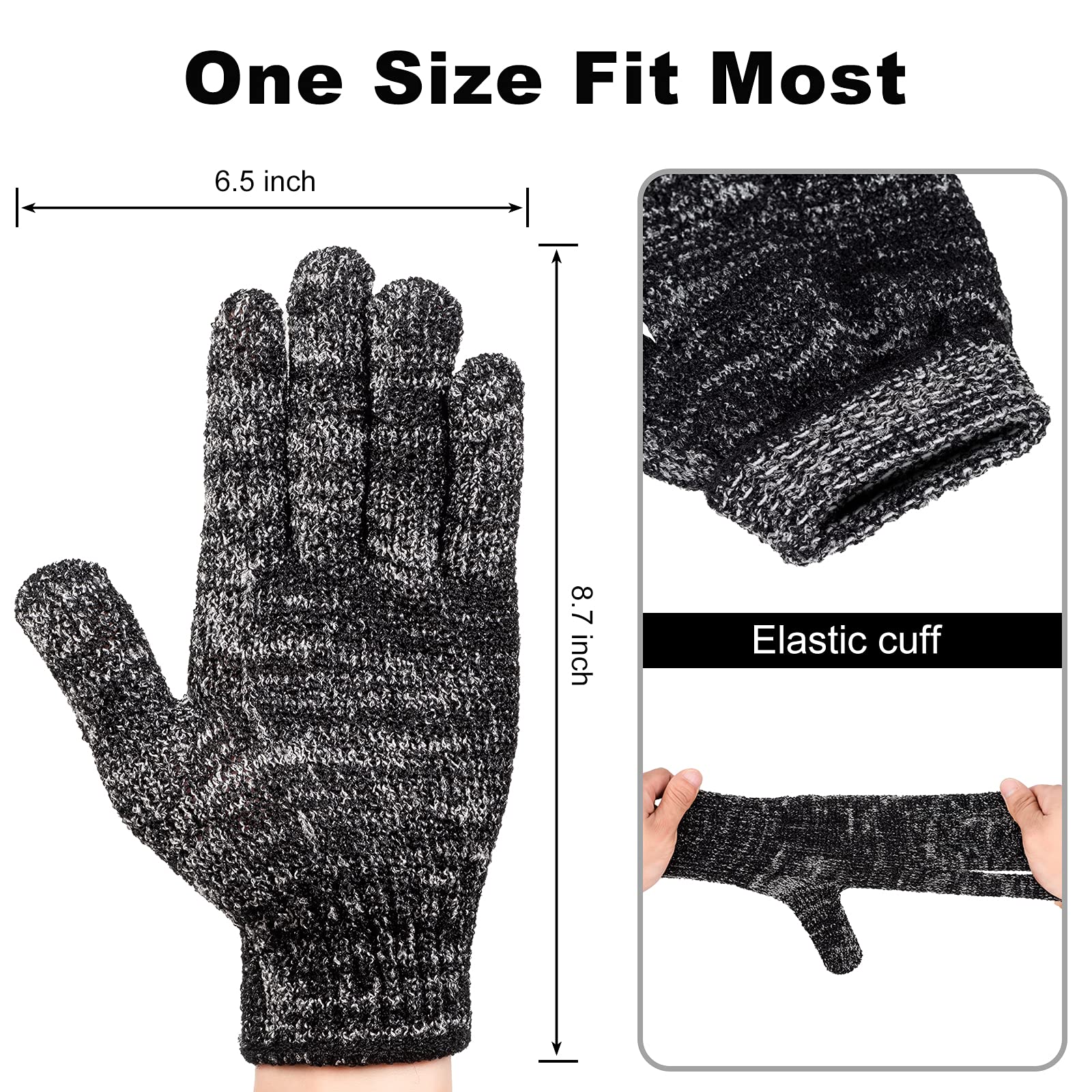 Bathing Scrub Gloves, Bamboo charcoalized exfoliating Gloves ,Exfoliating Gloves for Men and Woman, Exfoliating Gloves with Hanging Loops (4 pcs)
