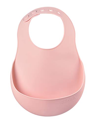 BEABA Silicone Baby Bib, Made with Soft Supple Silicone, Bibs with Food Catcher, Essentials for Baby Feeding, 2 Pack, Rose/Cloud