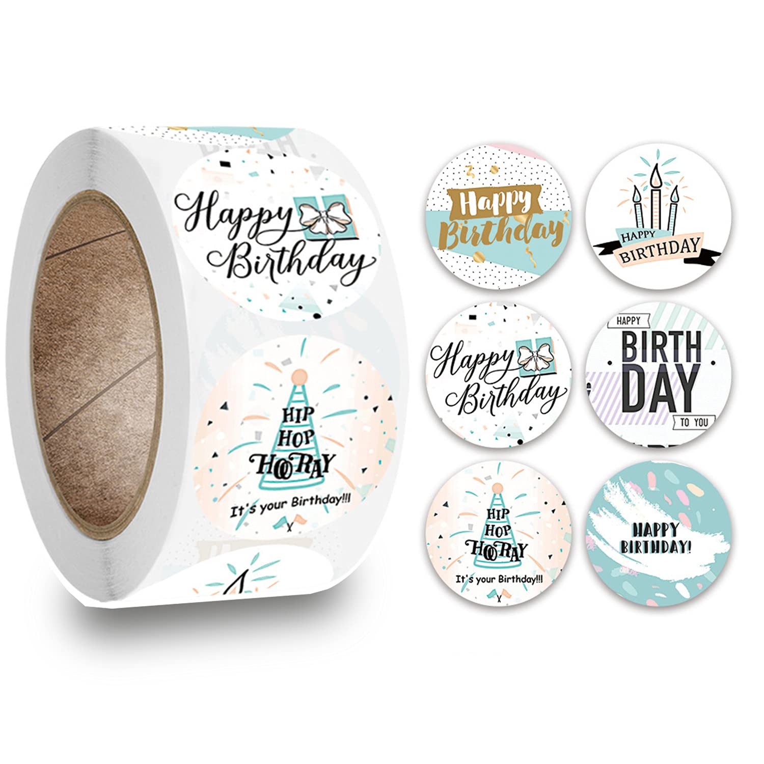 Almiao Happy Birthday Stickers Label, 1.5 Inches 500PCs Round Happy Birthday Stickers Roll