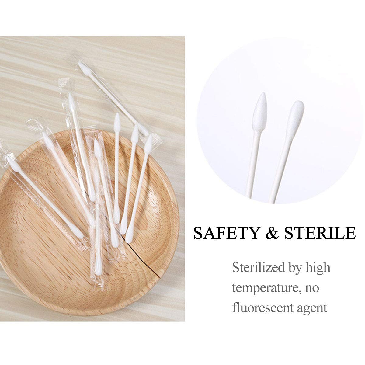 Sppry Olive Oil Makeup Remove Cotton Swabs - Individually Wrapped Double Tipped Paper Sticks, 100 Count (Round/Pointed End)