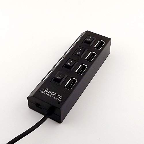 Lysee Data Cables - 1x USB 2.0 Hub 4-Port Speed Adapter for PC Laptop with Individual Power Switch White/Black - (Color: Black)
