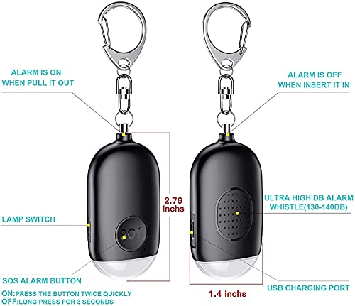 Safe Sound Personal Alarm - 130dB USB Rechargeable Keychain Alarm Self Defense Security Alarm with Mini Emergency LED Light for Women Kids Elderly