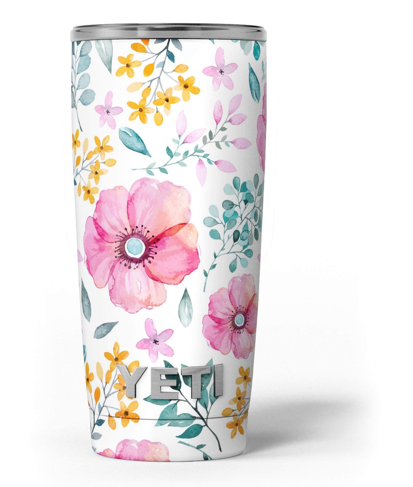 Design Skinz Subtle Watercolor Pink Floral - Skin Decal Vinyl Wrap Kit Compatible with The Yeti Rambler Cooler Tumbler Cups