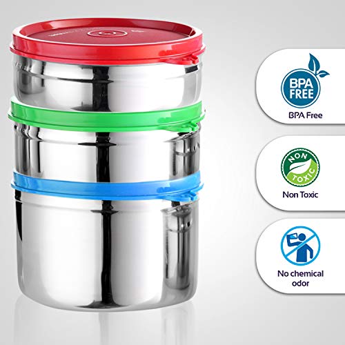 Signoraware Stainless Steel Containers Set | Eco Friendly Storage Canisters | Modern Airtight Keeper for Tea, Sugar, Snacks, Condiments, Flour, Coffee, Leftovers | 3 Pack (Combo size pack)
