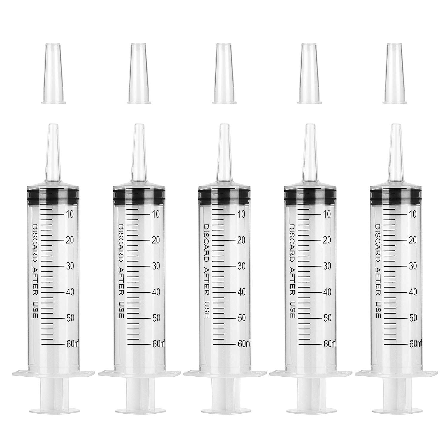 5Pack 60ml Syringe Measuring Plastic Syringe with Catheter Tip for Scientific Labs, Liquid Measuring & Dispensing, Pets Feeding, Plant Watering