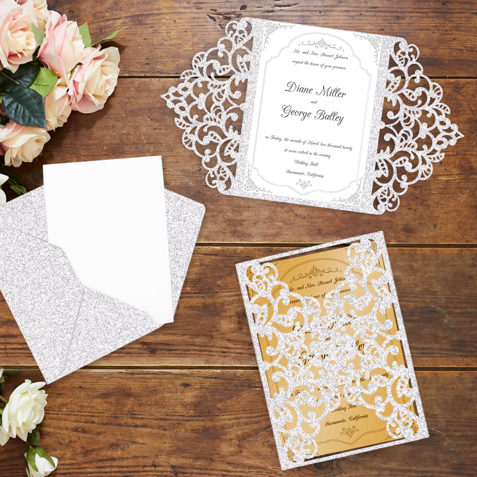 100 Sheets Silver Glitter Cardstock 8.5x11 Double-Sided, Goefun 80lb No-Shed Shimmer Glitter Paper for Scrapbook, Birthday, Wedding Party, Decorations (Not Suitable for Printing)
