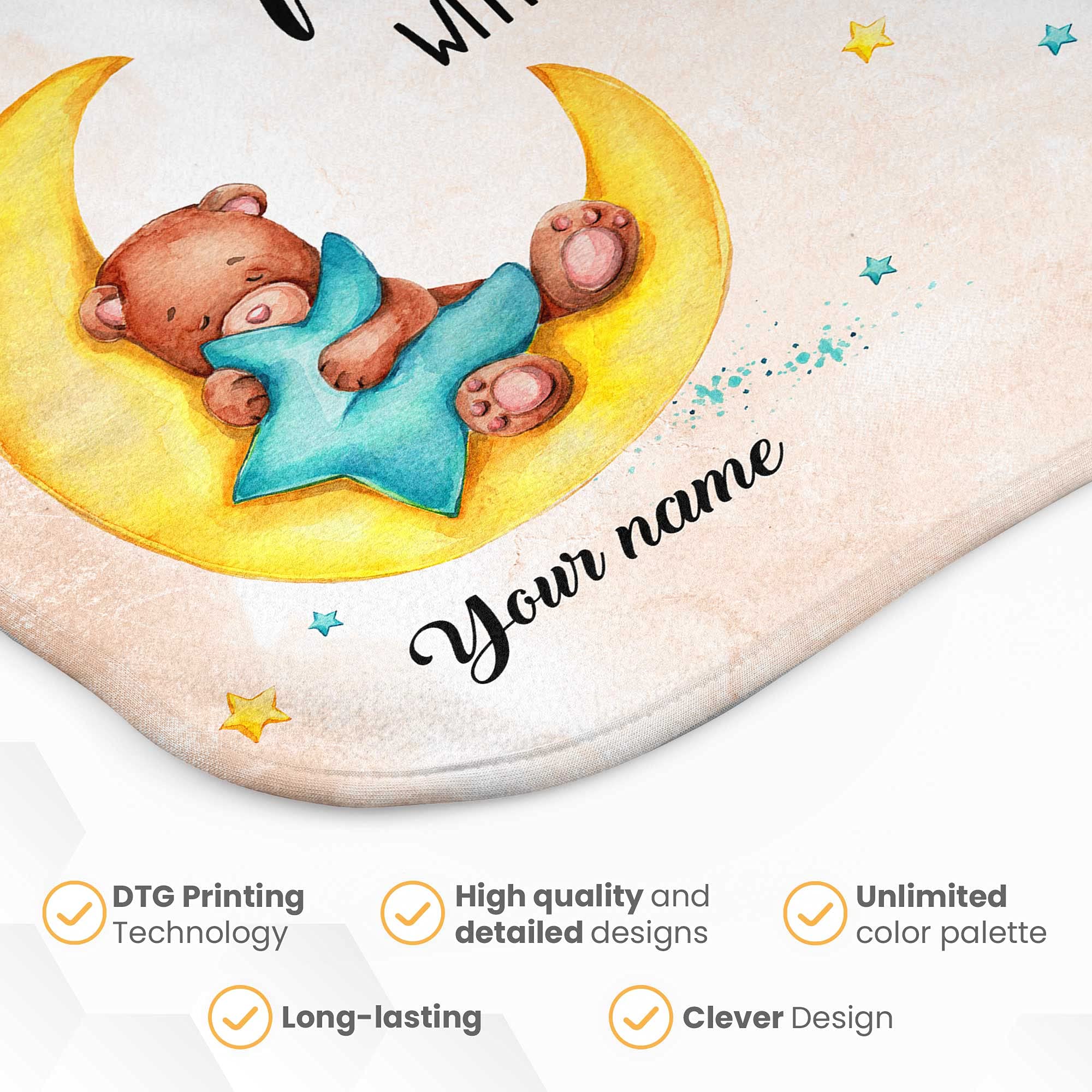 Pavo Personalized Baby Blanket with Name - Baby Teddy Bear with Moon Blanket - Includes Bib & Onesie Option - Personalized Baby Gifts for Christmas, Thanksgiving, Shower
