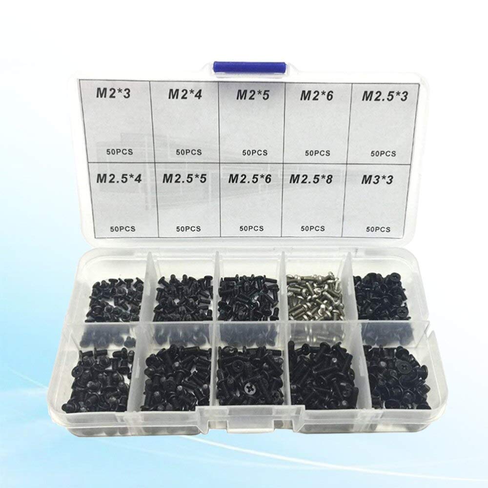 500PCS for Laptop Screws Set Replacement Mini Cross Carbon Steel Screws Set Repairing Accessory (Black) - (Size: 13X6.5X2.3CM/ Black) SCRW-128453