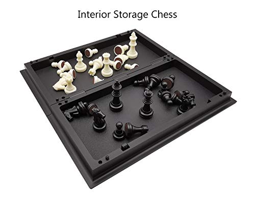 12.5" Magnetic Chess Set with Folding Chess Board Outdoor Travel Portable Chess Set for Adults and Kids, Black & White Color