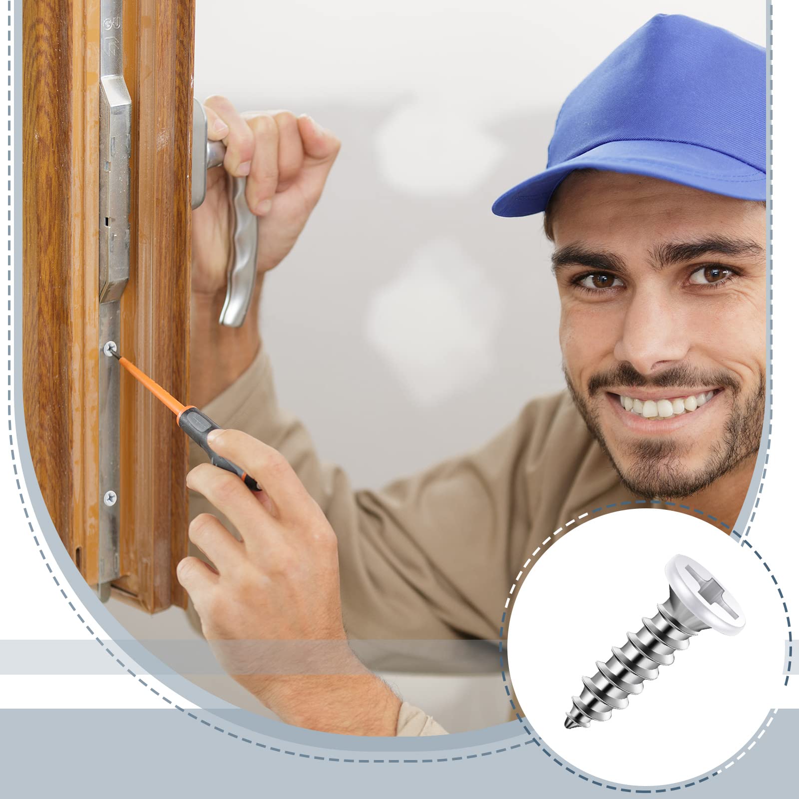 100 Pcs 5 Size #8 White Screws White Head Screws White Coated Screws Covers Head Wood Screws Wall Plate Screws Stainless Steel Screw Self Tapping Screw for Switches Cover (0.5/0.75/1/1.25/1.5 Inch)